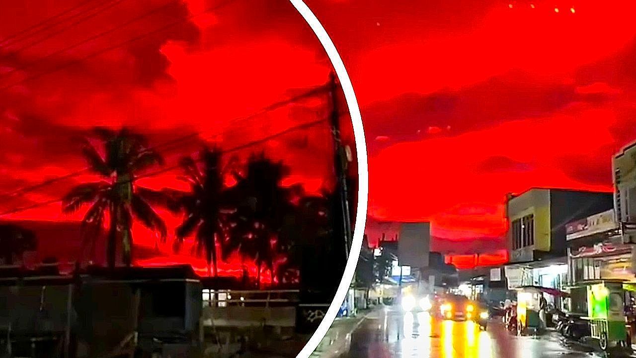 Video: Residents stunned as storm leaves sky glowing blood red